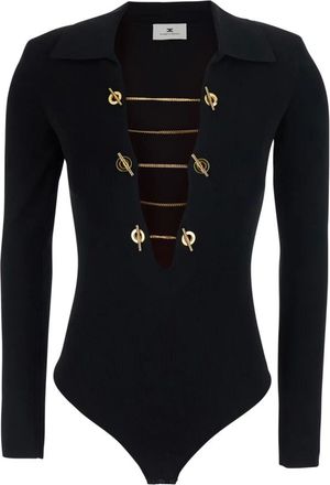 Elisabetta Franchi Femme, Tops, Noir, Taille: 40 FR Haut en maille &agrave; col montant et manches longues