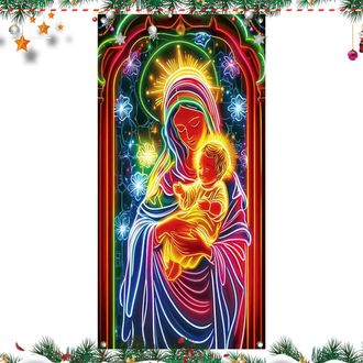 Generic Weihnachts Vordert&uuml;r Abdeckung,89x180 cm Gro&szlig;e Festliche Leuchtende Hintergrundabdeckungen,Festliche Party Banner Dekoration - F&uuml;r Zuhause Party Winte