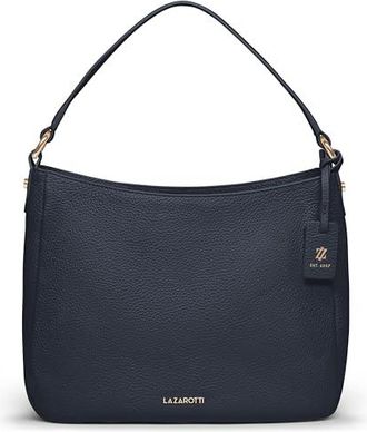 Lazarotti Bologna Sac &agrave; bandouli&egrave;re pour femme en cuir v&eacute;ritable | Sac &agrave; main avec bandouli&egrave;re amovible et r&eacute;glable en longueur | Sac &agrave; main 27 cm, bleu marine,
