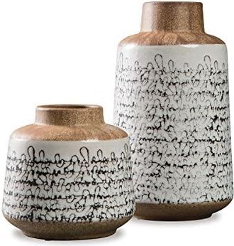 Signature Design by Ashley Megan Keramik und Holz, 2-teiliges Deko-Vasen-Set, Hellbraun und Schwarz