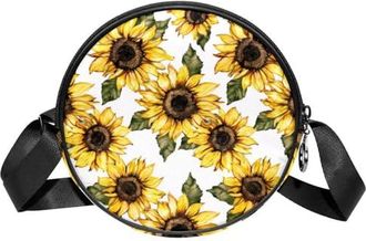 Generic Petit sac &agrave; bandouli&egrave;re rond pour femme, motif tournesol avec fermeture &eacute;clair, bretelles r&eacute;glables, style d&eacute;contract&eacute;, pour femmes et filles