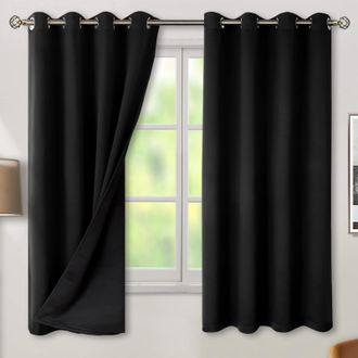 BGment Wärmeisolierte 100 % Verdunkelungsvorhänge für Schlafzimmer, mit schwarzem Futter, doppellagig, verdunkelnd, geräuschreduzierend, Ösenvorhang, 132 x 1