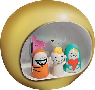 Alessi AMGI10 GD Design Krippenset mit Nachbildung der Höhle und handdekorierte Porzellanfiguren, Vergoldet, 5-teilig