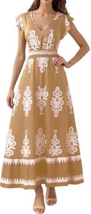 Generic Robe longue d&eacute;t&eacute; d&eacute;contract&eacute;e 2026 &agrave; manches courtes et col en V pour femme, robe tee-shirt fluide, taille empire, robe d&eacute;t&eacute;, robe boh&egrave;me, robe ample,