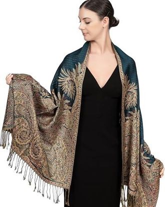achillea &Eacute;charpe pashmina r&eacute;versible cachemire rave, ch&acirc;les et &eacute;charpes pour robes de soir&eacute;e, &eacute;charpes indiennes exotiques pour toutes les saisons, Grand cache