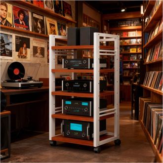 Generic 5-stufiges HiFi-Regal, AV-Media-Schrank Audio, Media HiFi Eckregal Mit H&ouml;henverstellbaren Holzregalen, CD-Regal Entertainment Stereo-Komponenten-Organ