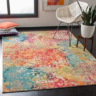 Safavieh Moderner Schick Teppich für Wohnzimmer, Esszimmer, Schlafzimmer - Madison Collection, Kurzer Flor, Elfenbein und Multi, 122 X 183 cm