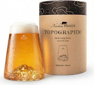 Alaskan Maker Verre long 450ml - Borosilicate de qualit&eacute; sup&eacute;rieure souffl&eacute; artisanalement avec les montagnes en relief | Cocktail, bi&egrave;re ou soft TOPOGRAPHIC (Vesuv
