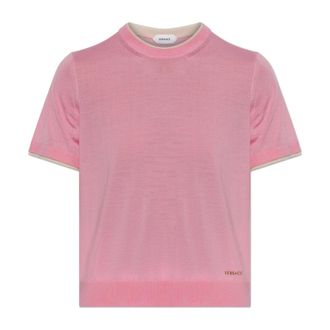 Versace Woll-Top mit besticktem Logo - - Knitwear - Damen - Rosa - XS
