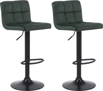 Clp 2er Set Barhocker Feni Samt, höhenverstellbar mit Fußstütze, Lehne & Metallgestell, belastbar bis 150 kg, Farbe:grün