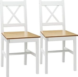 HOMCOM Lot de 2 chaises de Salle &agrave; Manger, chaises de Cuisine, Style Maison de Campagne, Dossier Haut, Cadre en Bois de pin, pour Salon, Chambre, Cuisine, ch