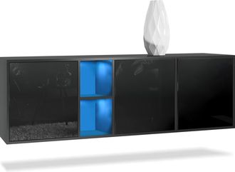 Vladon Kommode Cuba, Made in Germany, Schwarz matt/Schwarz Hochglanz - Modernes Sideboard f&uuml;r Ihr Wohnbereich - (BxHxT) 182x53x35 cm