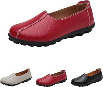 Generic Mocassins en cuir à enfiler pour femme - Confortables et légers - Mocassins orthopédiques décontractés - Antidérapants - Bout rond - Chaussures plates