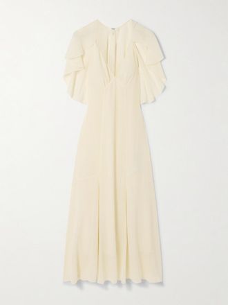 Chlo&eacute; Robe Midi Effet Cape En Georgette De Soie Biologique - Cr&egrave;me