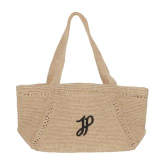 Patou Raffia Tote Tasche mit Besticktem Logo - - Bags - Damen - Beige - ONE SIZE