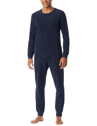 Schiesser Herren Schlafanzug lang Velour-Selected Premium Warming Pyjamaset, Nachtblau_183137, 52