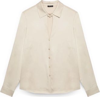 Fiorella Rubino Femme, Blouses et Chemises, Beige, Taille: 44 FR Chemisier en satin avec encolure découpée