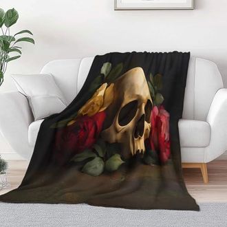 Generic Couverture R&eacute;alisme Flanelle 100 x 130 cm, Couvertures Imprim&eacute; Fleur V&eacute;g&eacute;tale T&ecirc;te De Mort Moelleuse Chaudes L&eacute;g&egrave;res pour Voyager Lit Canap&eacute; Adolescen