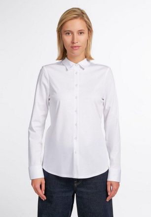 Eterna Blusentop ETERNA FITTED Langarm Bluse weiss jersey 5158-00-DF05