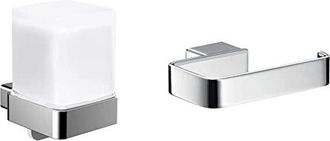 Emco Loft Seifenspender zur Wandmontage, Wandseifenspender aus Metall und Kristallglas & Loft Papierhalter ohne Deckel, eleganter Toilettenpapierhalter zum