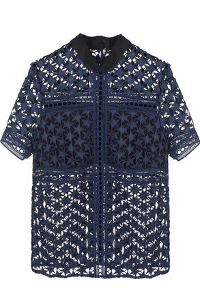 Self Portrait Navy Blue Star Lace Short Sleeved Blouse Size S