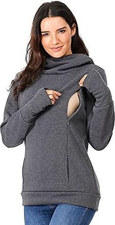 Generic Pull Femme Top Allaitement Sweat-shirts pour Femmes Enceintes et Allaitantes - Capuche Maternit&eacute; - Blouse de Grossesse - Pull dAllaitement (Z051-Gris 