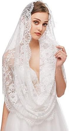 Feoya Voile déglise Chapelle en Dentelle Voile de Tête Mantille Catholique Messe Latin Étole Écharpe de Mariage E2