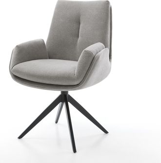 DELIFE Drehstuhl Clea-Flex Strukturstoff Soft Grau Kreuzgestell breit Schwarz 360&deg; drehbar Wippfunktion, Esszimmerst&uuml;hle