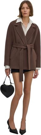 Estro & Luminara Femme, Manteaux, Brun, Taille: 42 FR Manteau court crois&eacute; en laine