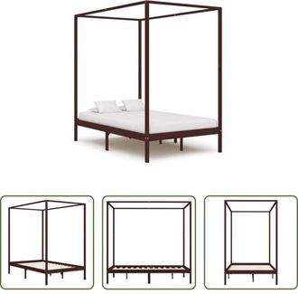 vidaXL Massivholz - Himmelbett-Gestell Dunkelbraun Massivholz Kiefer 120 x 200 cm