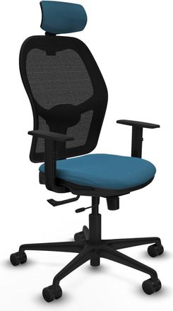 Piqueras y Crespo Ergonomischer Stuhl mit 1D-Armen, h&ouml;henverstellbare Lendenwirbelst&uuml;tze und Kopfteil, h&ouml;henverstellbar und neigbar, Schwarz/Petrolgr&uuml;n