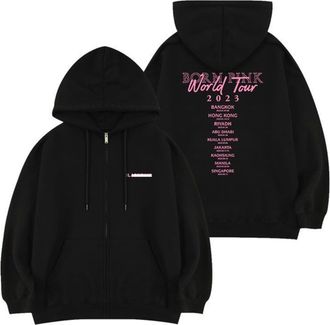 Generic BLI-NK Album Born Pink Hoodie Support Bedrucktes Merch-Sweatshirt 2023 Baumwoll-Rei&szlig;verschluss-Shirts(B Black,L)