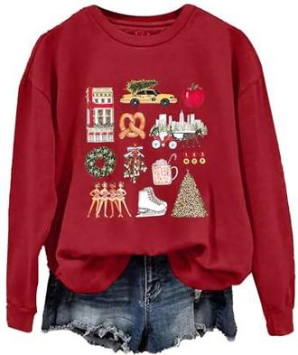 Generic Sweat-shirt surdimensionn&eacute; &agrave; col rond pour femme - Chandails grande taille sans capuche motif arbre de No&euml;l, pulls imprim&eacute;s avec cordon de serrage, &eacute;p