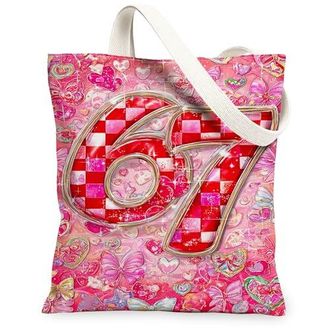 Generic Sacs fourre-tout en toile avec motif coeur pour la Saint-Valentin, sacs d&eacute;picerie r&eacute;utilisables, l&eacute;gers et lavables avec bandouli&egrave;re, p&ecirc;che, 13x15 Inc