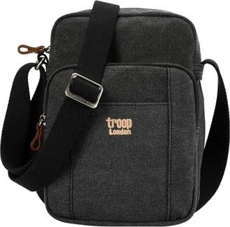 Troop London TRP0370 Sac bandouli&egrave;re classique en toile, Noir - D&eacute;lav&eacute; &agrave; la pierre, taille unique