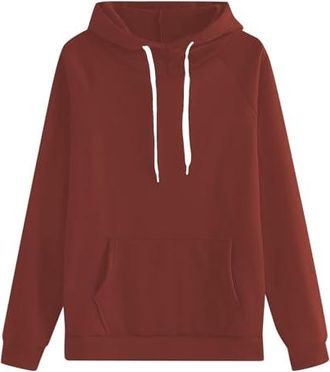 Generic Sweat-shirt pour jeune femme de couleur unie avec poche, style d&eacute;contract&eacute; et coupe confortable, rouge brique, XXL