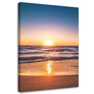 Feeby Bild auf Leinwand - Wandbilder Wohnzimmer Aesthetic - Strand Meer Sonnenuntergang - 60x90 cm 1tlg - Schlafzimmer Wandekoration - Bilder Zimmer - Livin