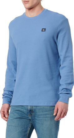 Calvin Klein Herren Langarmshirt Waffle Badge Tee mit Rundhalsausschnitt, Blau (Dull Nile Blue), XL
