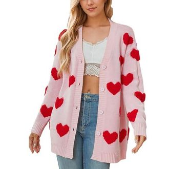Generic Cardigan &agrave; manches longues ouvert sur le devant pour femme - Tricot en forme de coeur - Col en V boutonn&eacute; - Pull surdimensionn&eacute; l&eacute;ger et d&eacute;contract&eacute; p