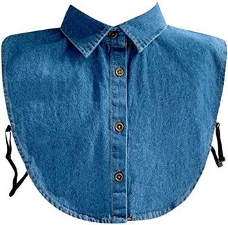 Generic Chemisier tendance pour femme avec faux col demi-&eacute;lastique &agrave; la taille, bleu, Taille unique