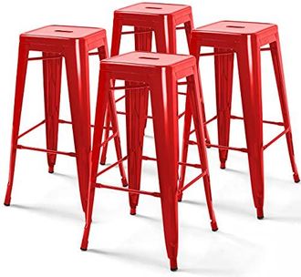 Oviala Lot de 4 tabourets de Bar en Acier Rouge Brillant