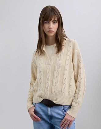 Scalpers Pull col polo &agrave; strass - &Eacute;cru-Neutre