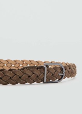 Mango Ceinture en cuir tress&eacute;e marron moyen - Homme - 100 - MANGO MAN