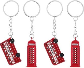 Amosfun Porte-Cl&eacute;s &Eacute;l&eacute;ment Britannique Lot De 4 Porte-Cl&eacute;s R&eacute;Tro En Alliage De Zinc Avec Cabine T&eacute;l&eacute;phonique Et Bus Londoniens Souvenirs Britanniques Suspendu