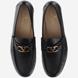 Valentino Garavani Mens Leather Loafers Vlogo Black