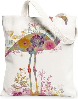 Generic Sacs fourre-tout en toile motif floral et oiseaux, sacs &agrave; provisions r&eacute;utilisables, vintage l&eacute;ger et lavable, bandouli&egrave;re C, blanc, 13x15 Inch