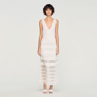 Sandro Robe longue en maille pointelle