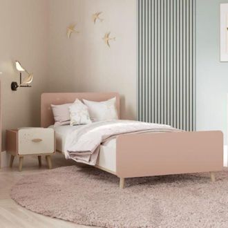 Demeyere Ensemble Lit et table de chevet - SUZIE - 90 x 190 cm - Chene / Abricot - DEMEYERE