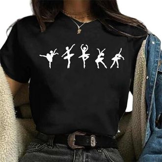 Keephen Femmes Ballet Danse T-Shirt &Eacute;t&eacute; Casual Danseuse de Ballet Graphique Impression 3D Manches Courtes Col Ras du Cou Tee Shirt Casual Pullover Tops