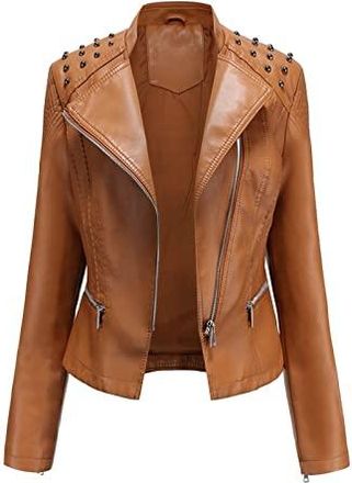 Generic Vestes pour femmes 2026 pour femmes, veste de moteur &agrave; revers avec fermeture &eacute;clair, hauts courts punk courts, dor&eacute;, XXL